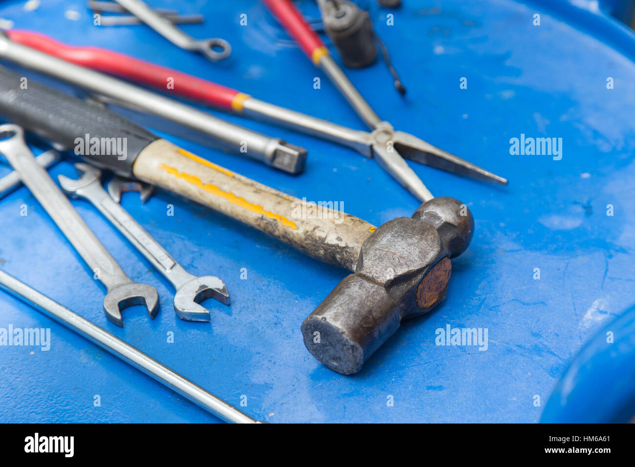 grungy steel hammer with handyman tool Stock Photo - Alamy