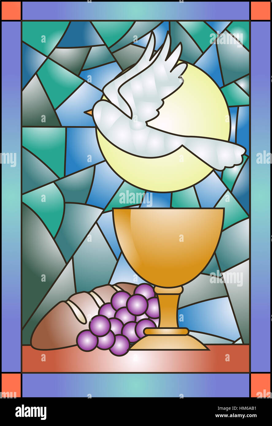Stained Glass Illustration Featuring Communion Related Items Stock ...