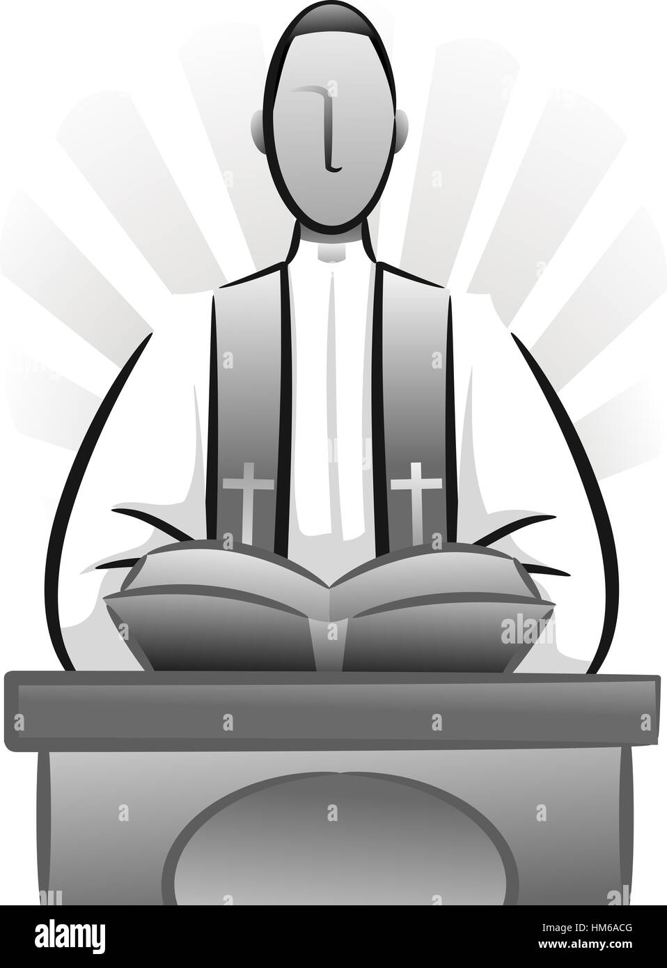 Black and White Illustration Featuring a Priest Delivering a Sermon ...