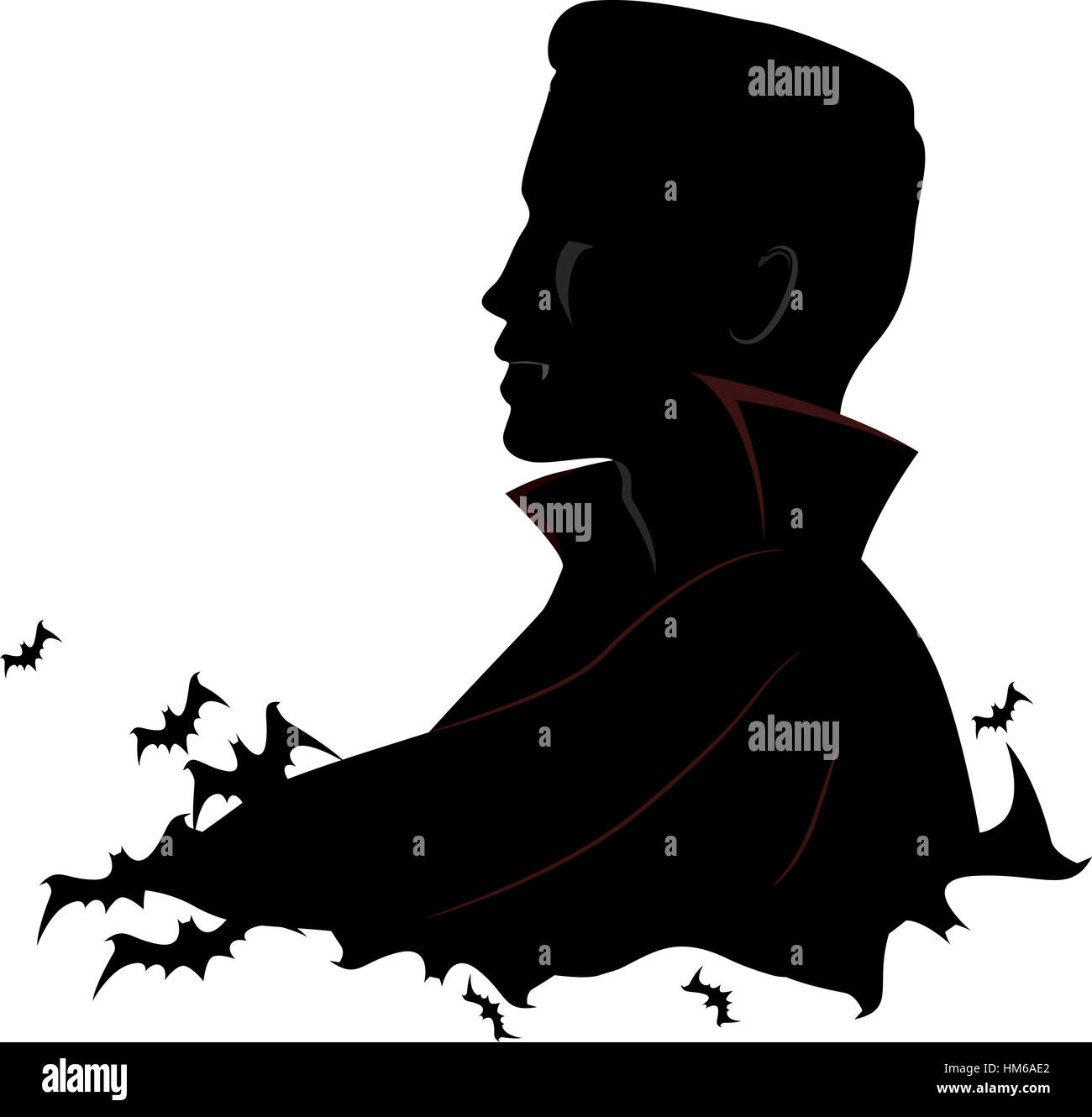 Black and White Illustration Featuring a Vampire Surrounded by Bats ...