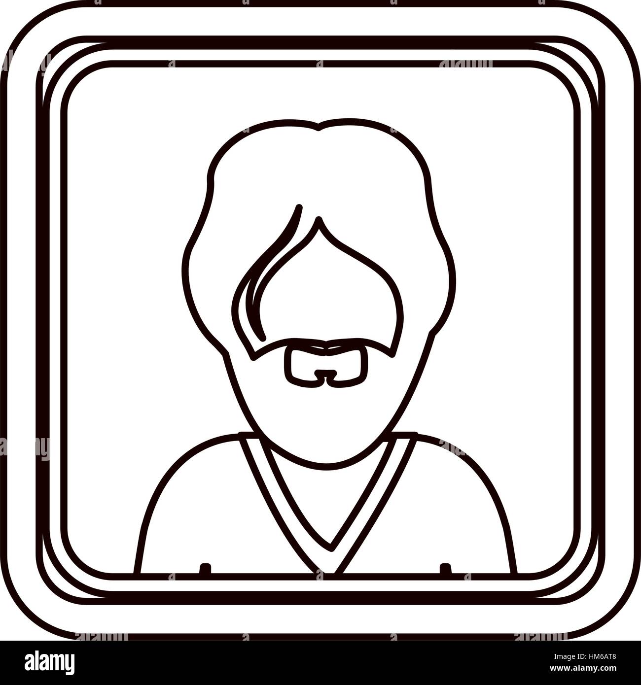 monochrome contour square with half body man with beard without face ...