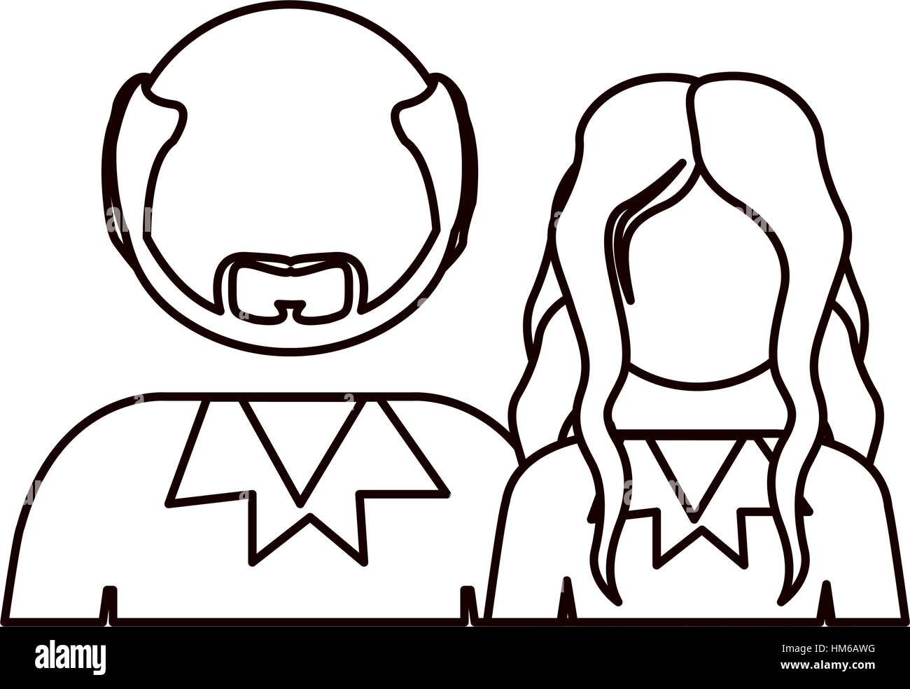 monochrome contour with half body couple without face she long hair and ...