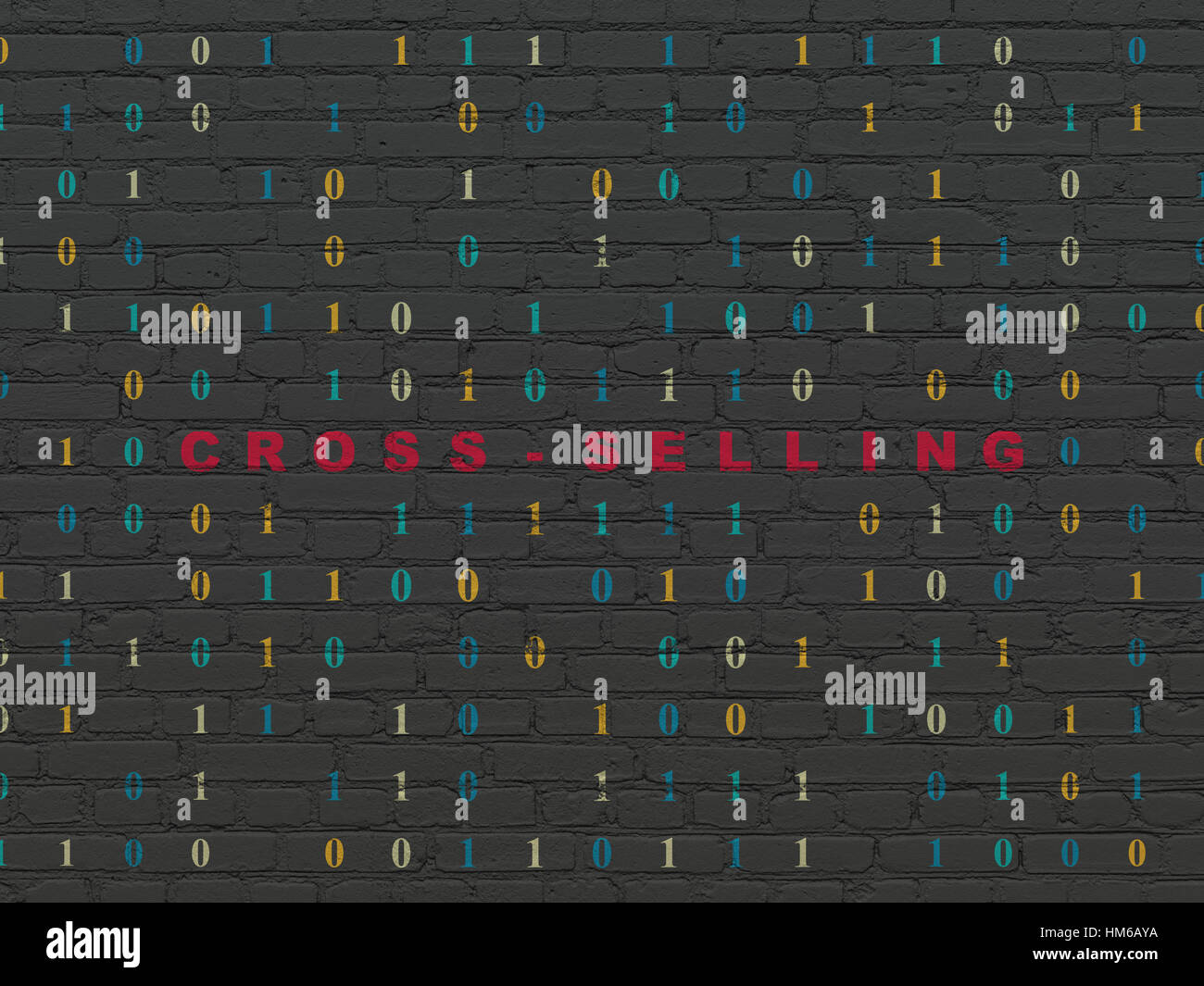 Business concept: Painted red text Cross-Selling on Black Brick wall background with Binary Code ...