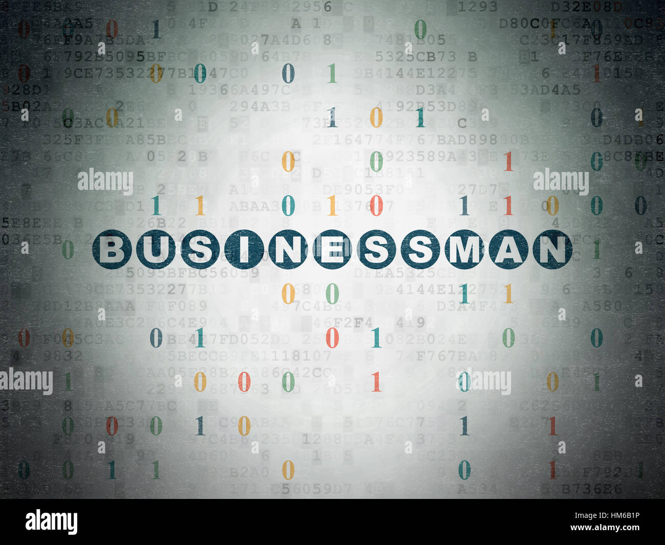 Finance concept: Painted blue text Businessman on Digital Data Paper background with Binary Code ...