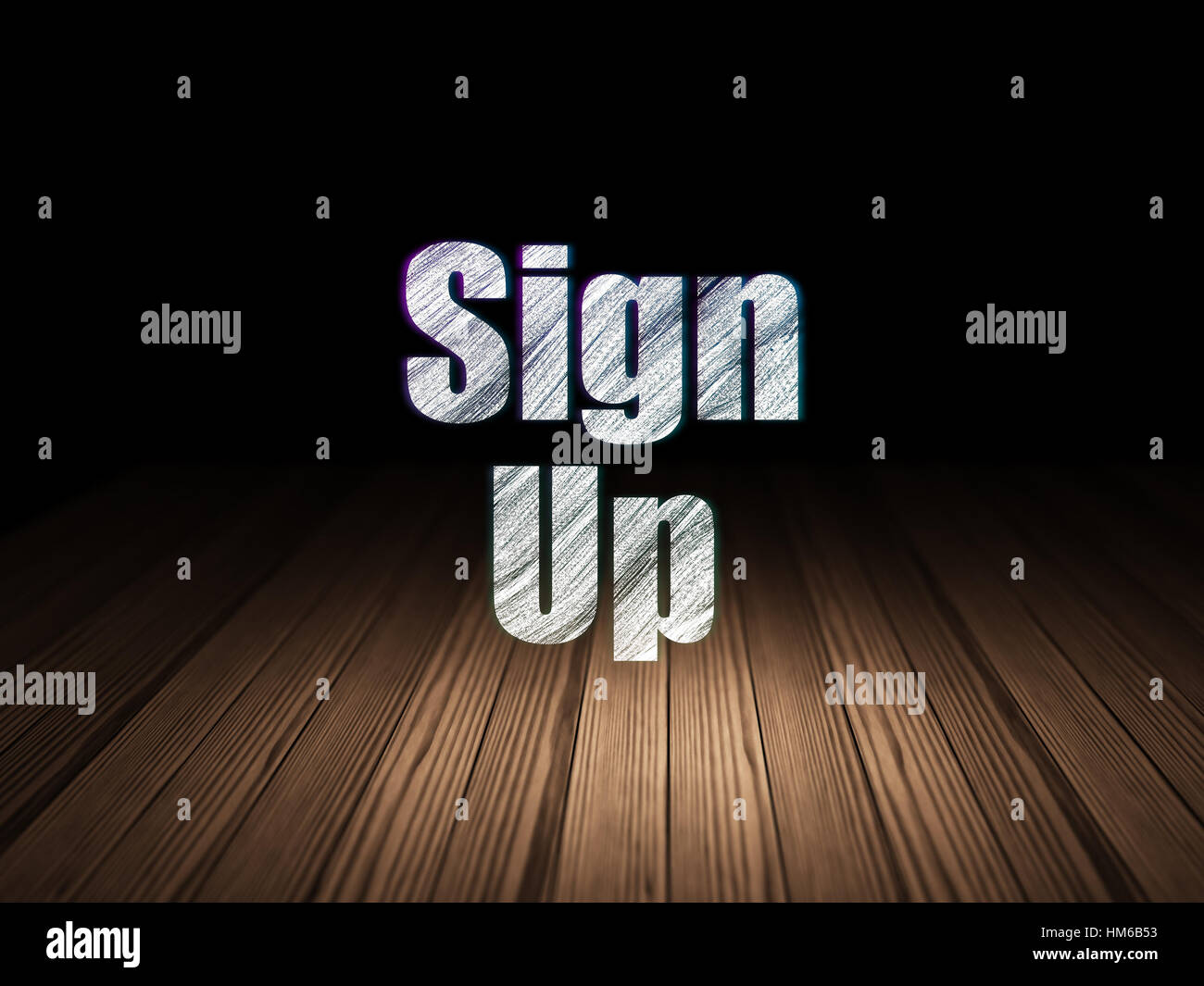 Web development concept: Glowing text Sign Up in grunge dark room with ...