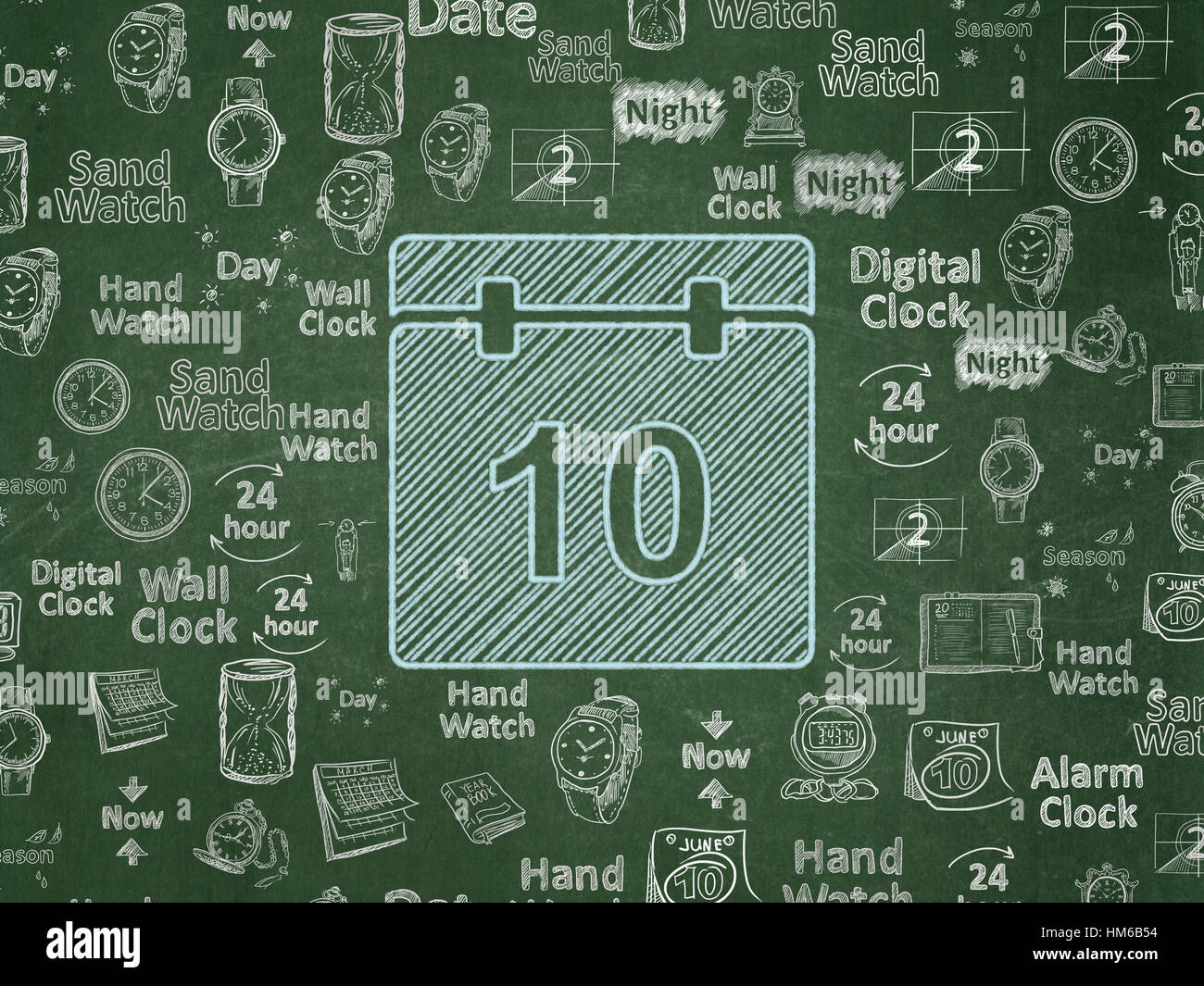 Time concept: Chalk Blue Calendar icon on School board background with ...