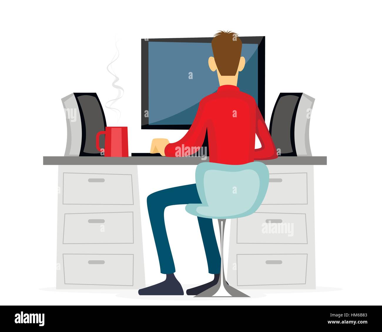 Vector illustration of a guy working at computer Stock Vector Image ...