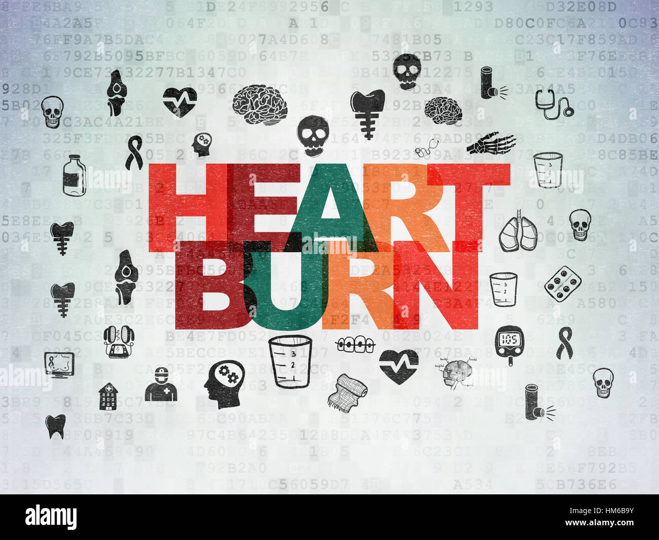 Medicine concept: Painted multicolor text Heartburn on Digital Data ...