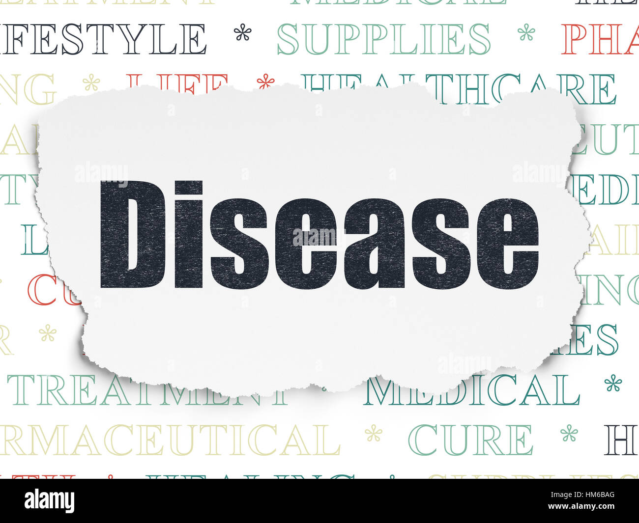 Health concept: Painted black text Disease on Torn Paper background ...