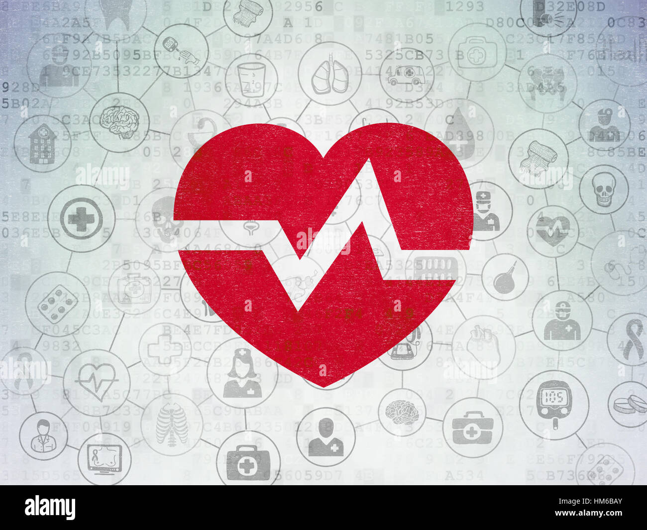 Health concept: Painted red Heart icon on Digital Data Paper background ...