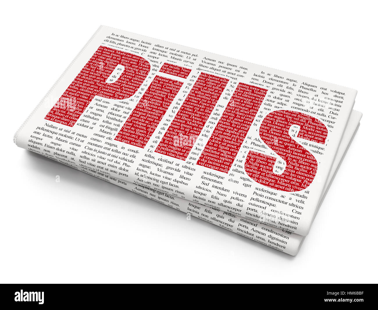 Healthcare concept: Pixelated red text Pills on Newspaper background ...