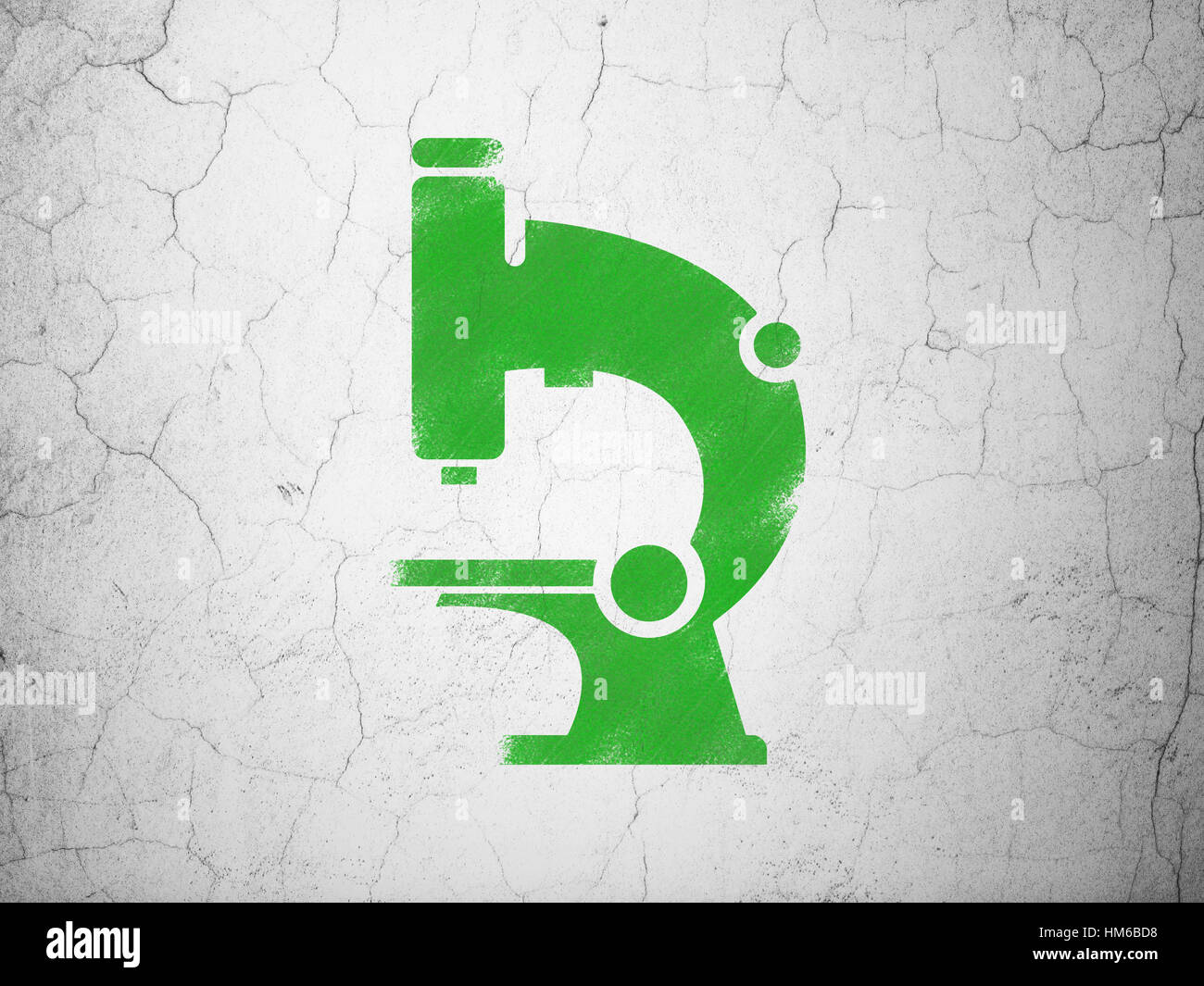 Science concept: Green Microscope on textured concrete wall background ...