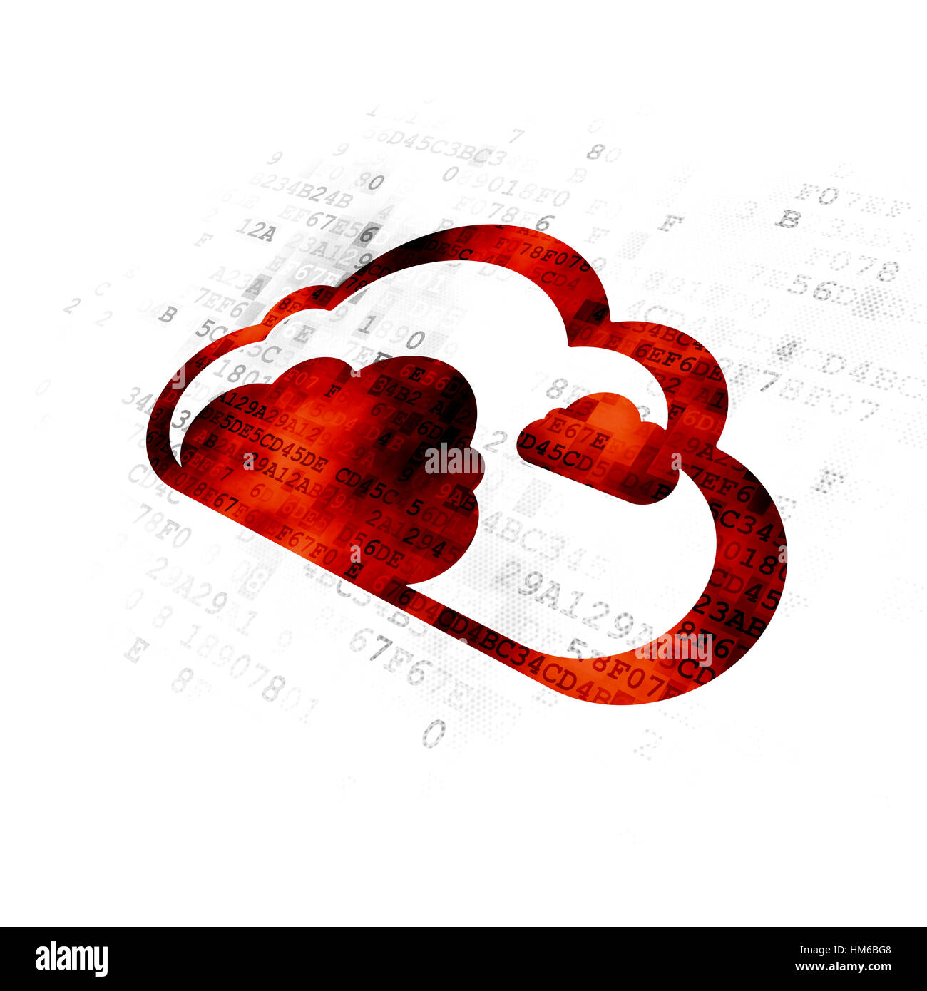 Cloud networking concept: Pixelated red Cloud icon on Digital ...