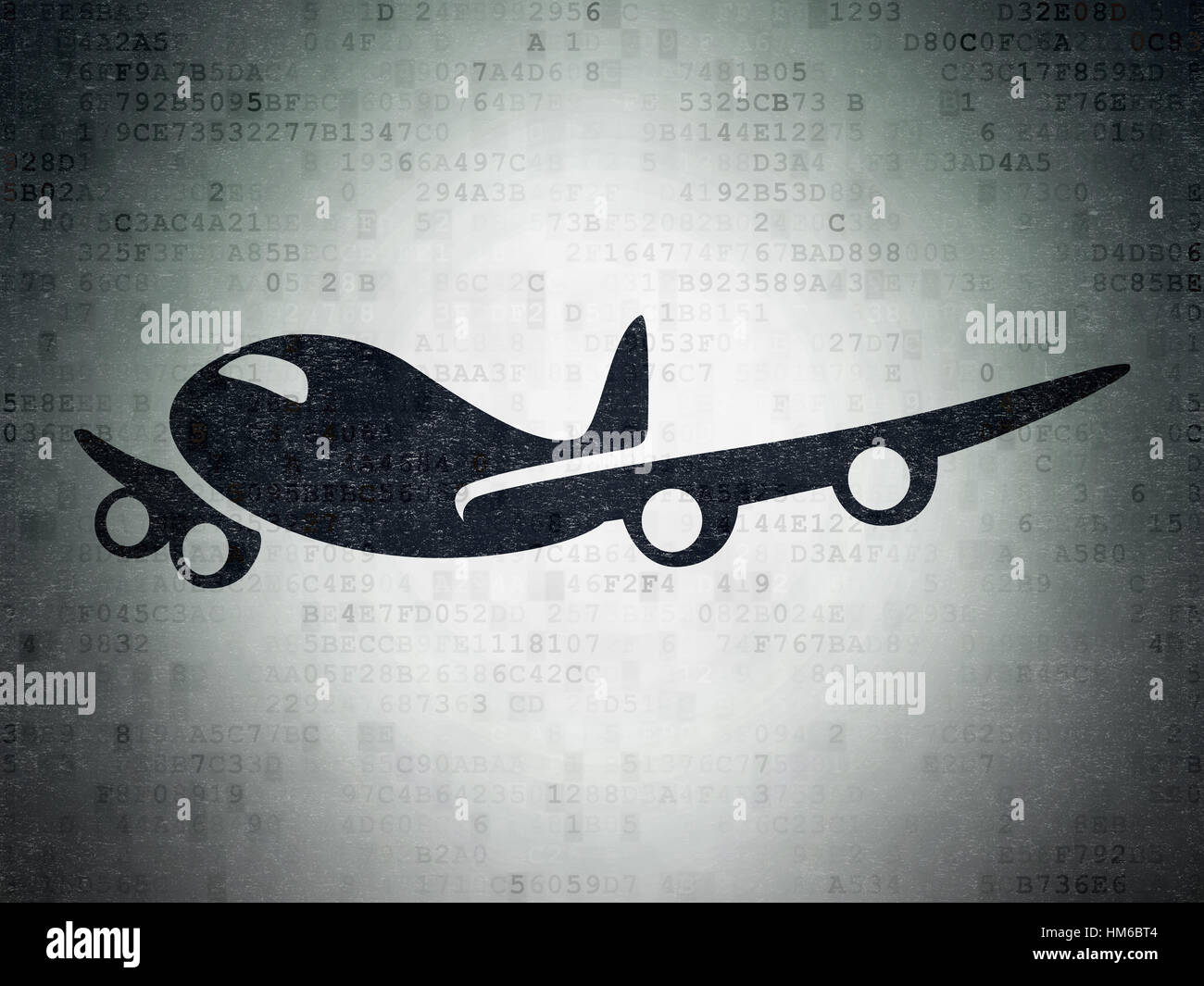 Tourism concept: Painted black Airplane icon on Digital Data Paper ...