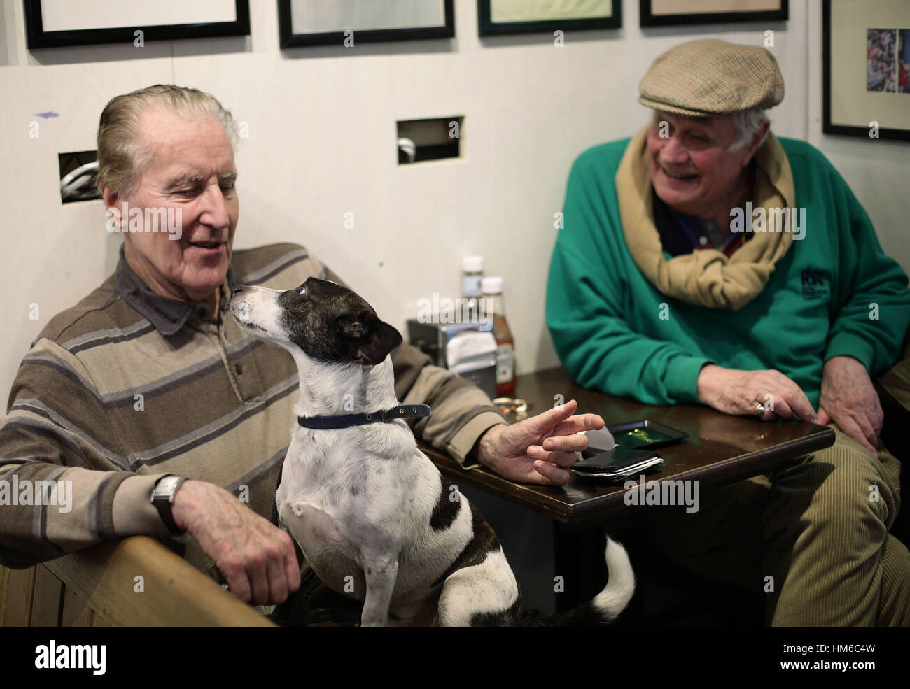 Morris, a six year-old Jack Russell sat on his owner Fred Davies lap ...
