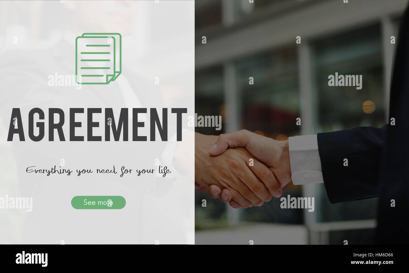 Agreement word on business handshake background Stock Photo - Alamy