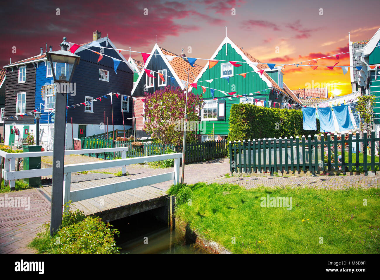 Traditional houses in Holland town Volendam, Netherlands Stock Photo ...