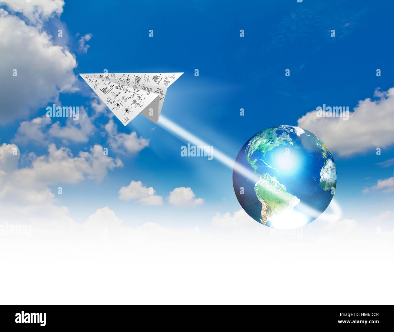 Graph paper planes in blue sky with earth (Elements of this image ...