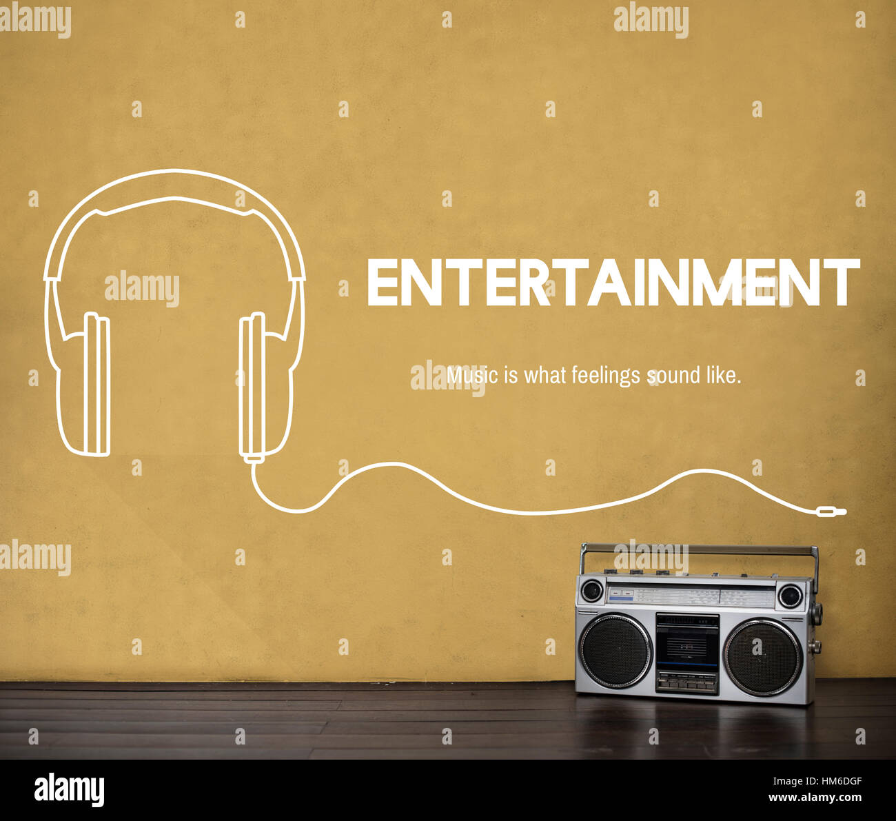 Listening to music headphones graphic Stock Photo - Alamy