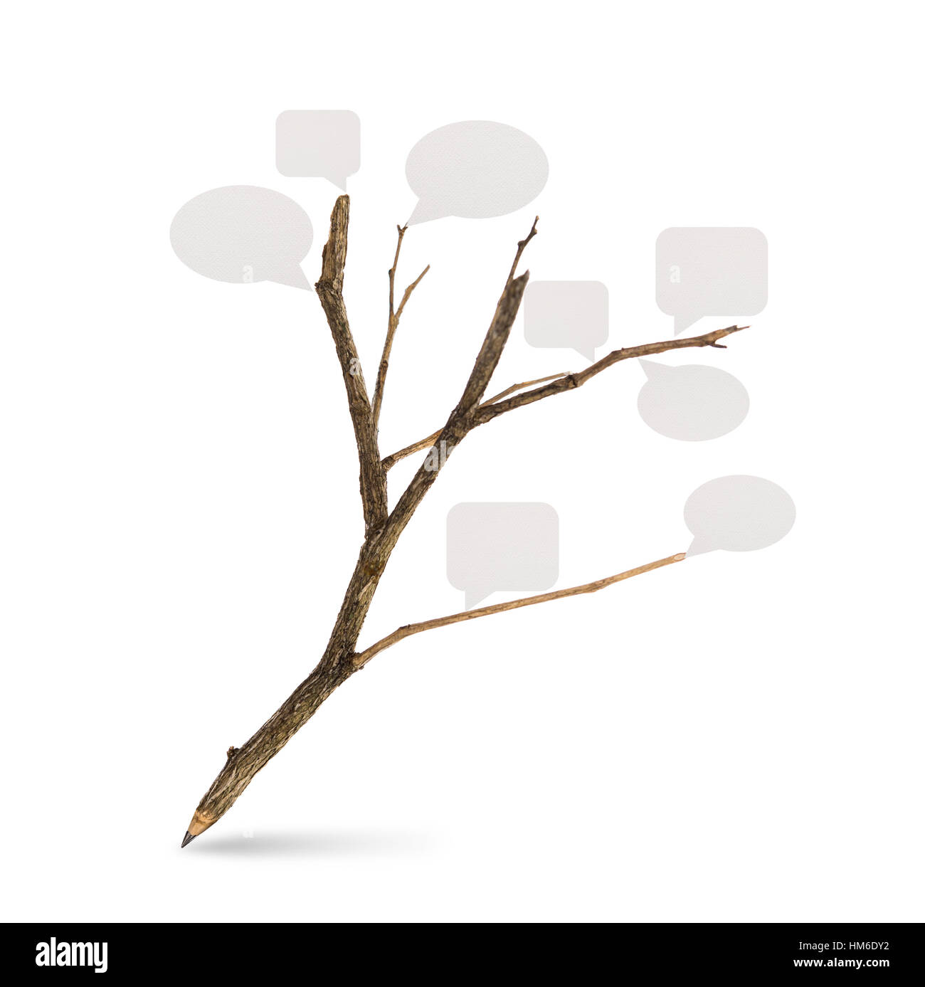 Pencil tree shaped on white background with Paper Speech Bubble Stock ...