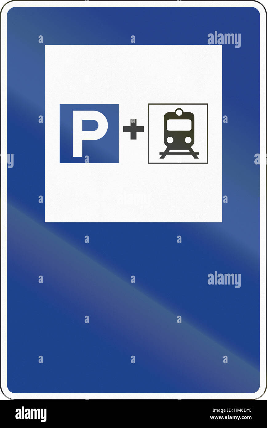 Road sign used in Spain - Parking for rail users Stock Photo - Alamy
