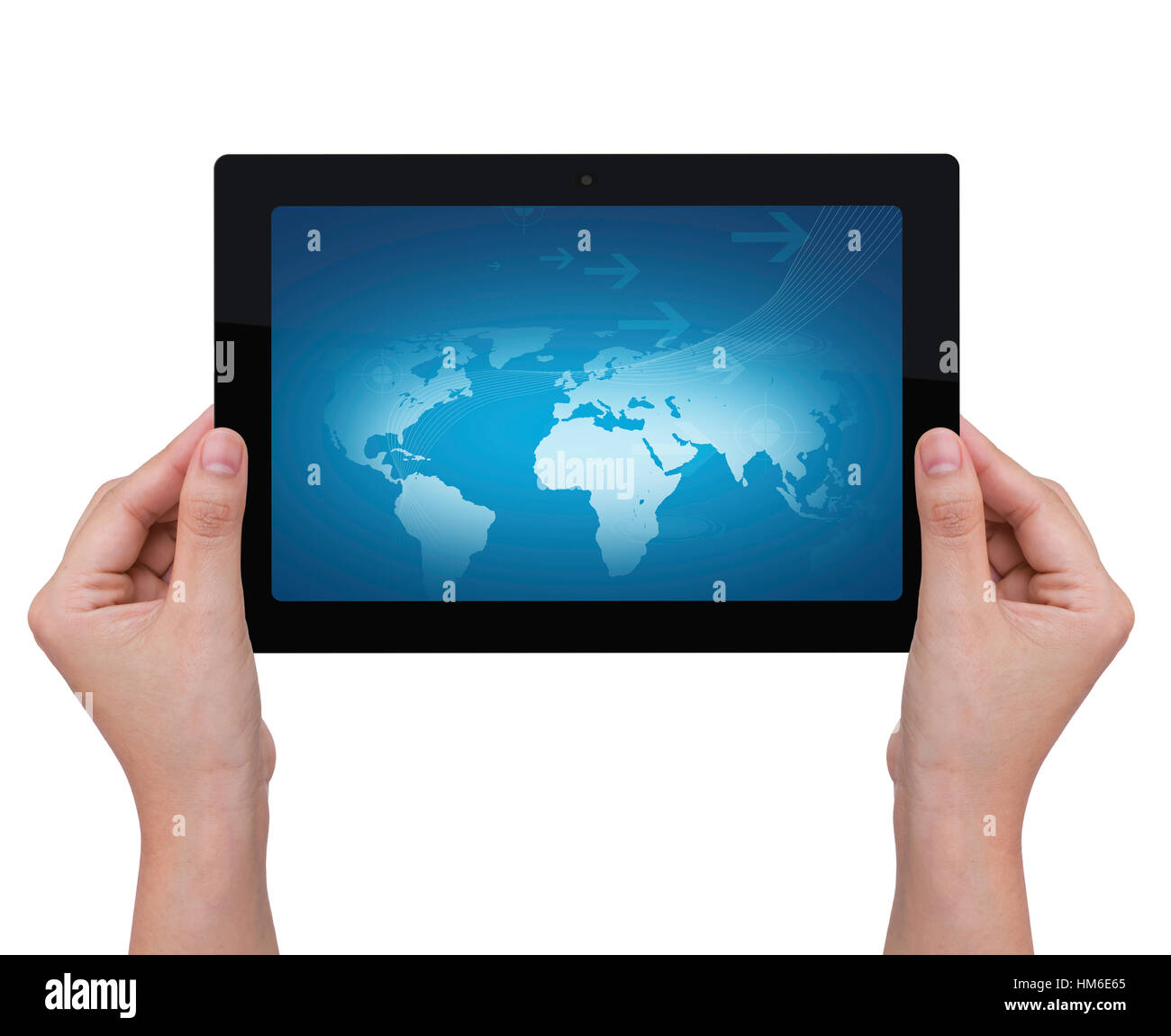 Two hand hold touchpad isolated on white background Stock Photo - Alamy