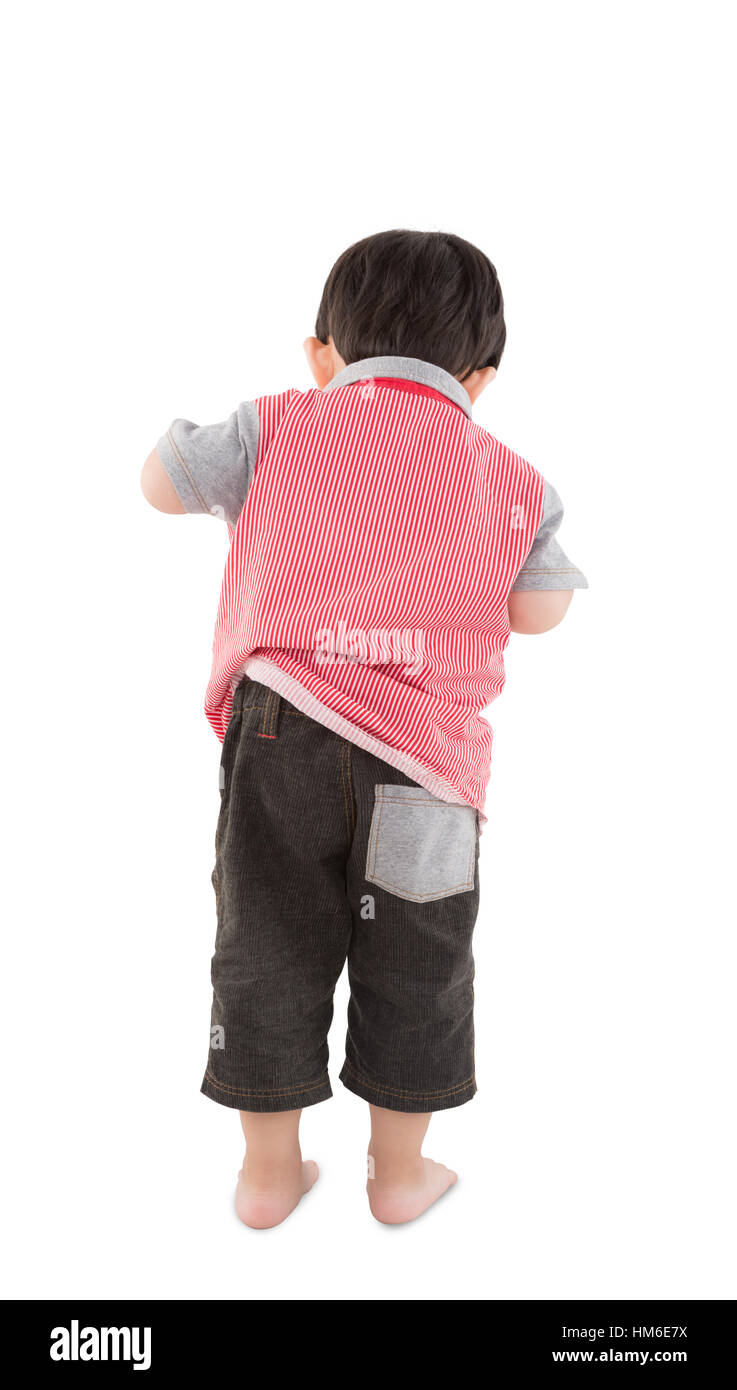 Back view of young boy looking over white background Stock Photo - Alamy
