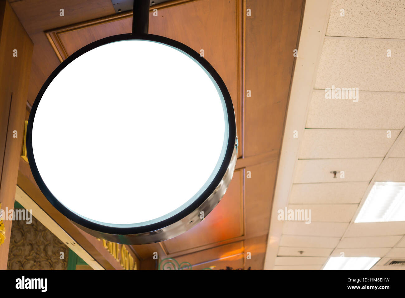 Round shop sign mock up Stock Photo - Alamy
