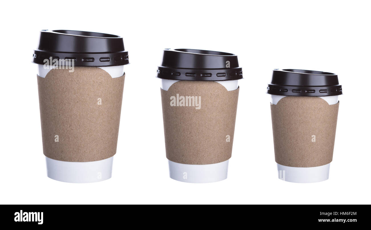 Three size of Paper cup of coffee Isolated white background Stock Photo ...