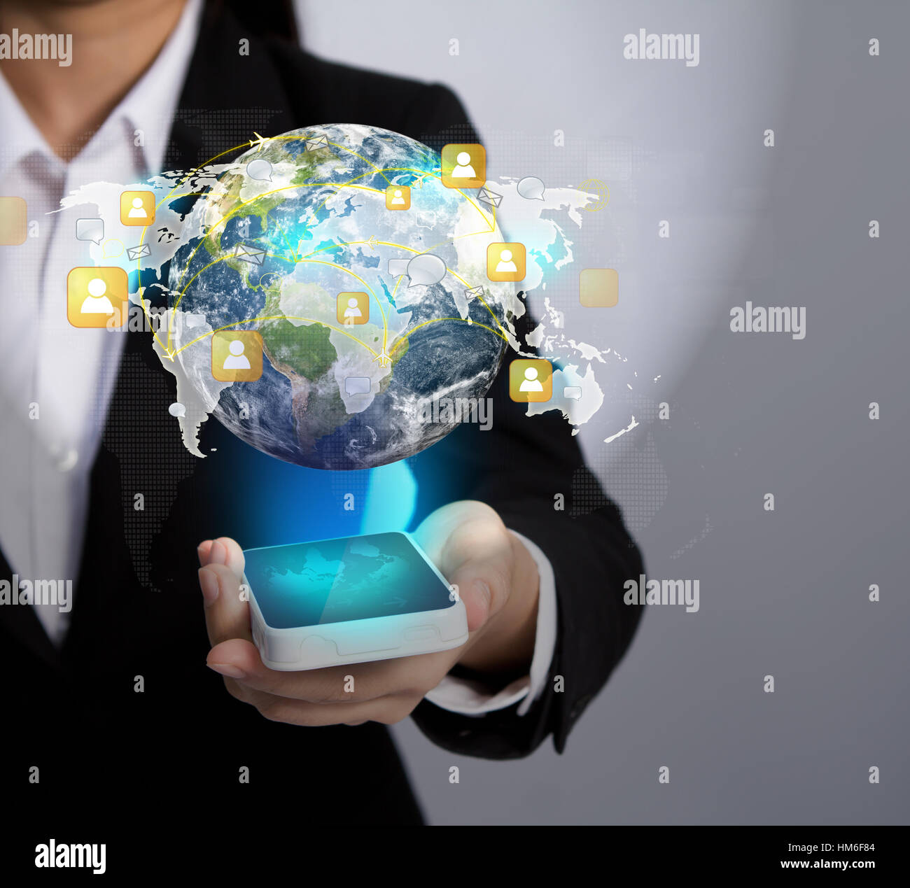 Hand holding Modern communication technology mobile phone show the ...