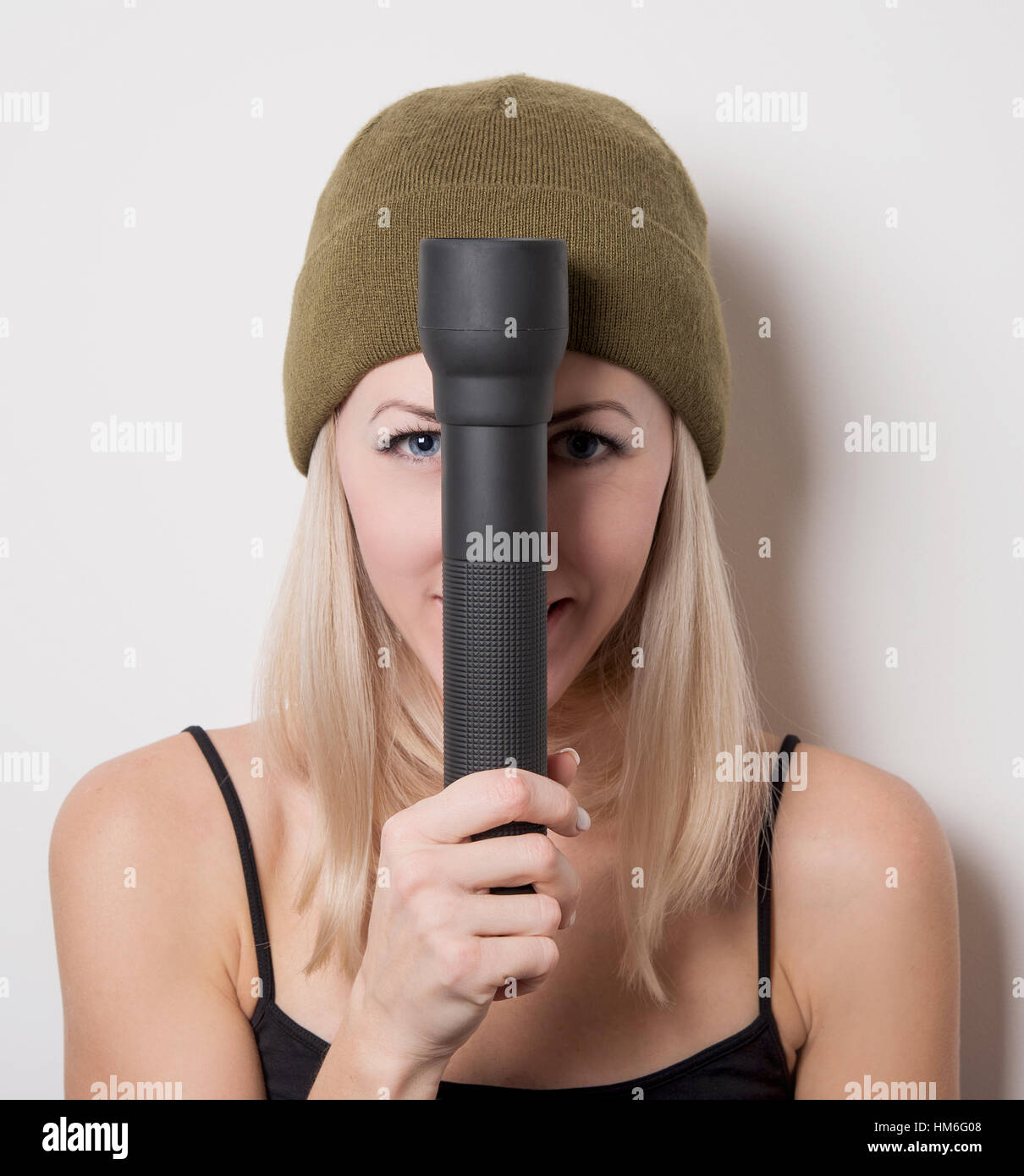 girl with the flashlight Stock Photo - Alamy
