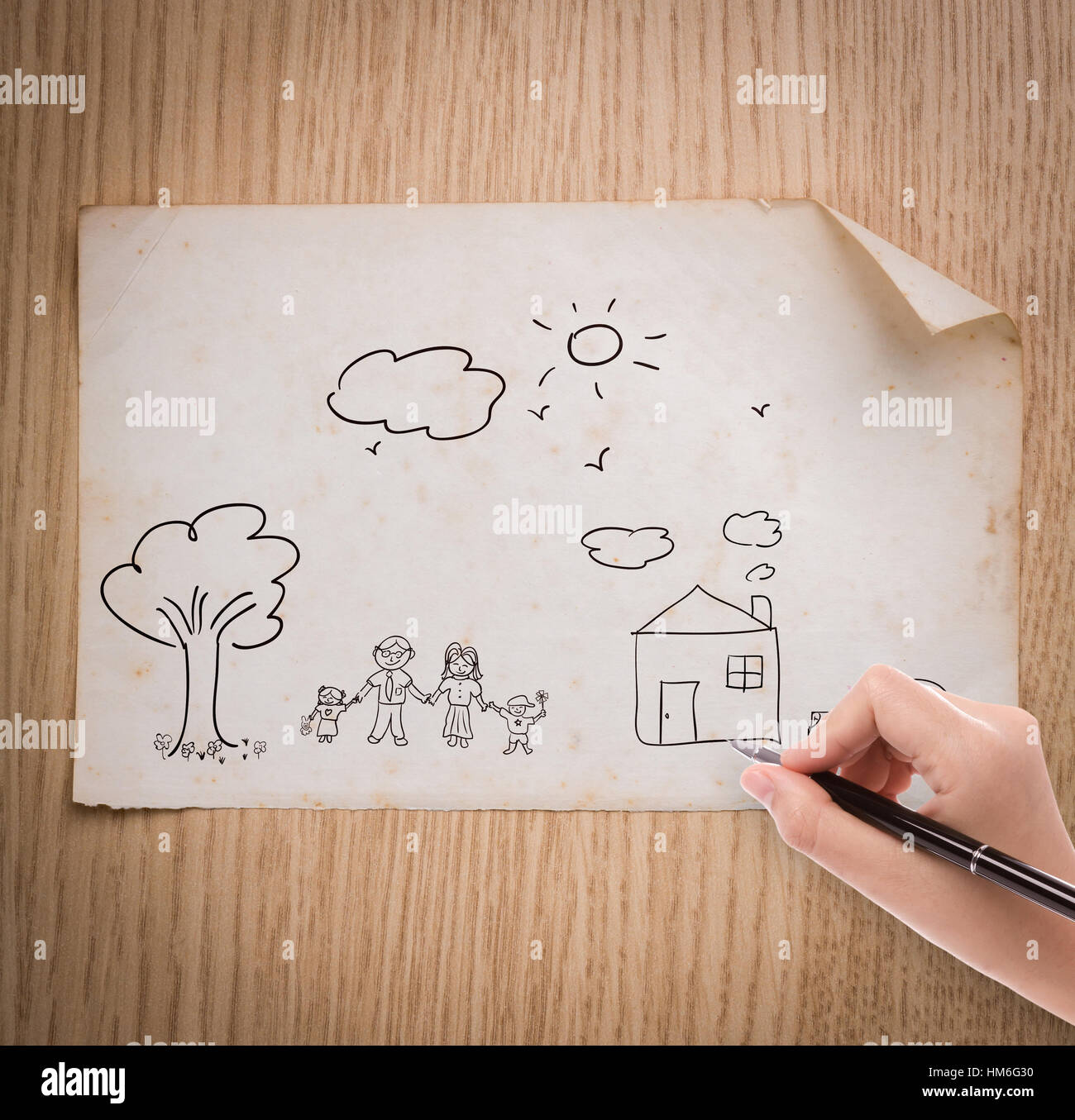 Hand draw lovely family on vintage paper Stock Photo - Alamy