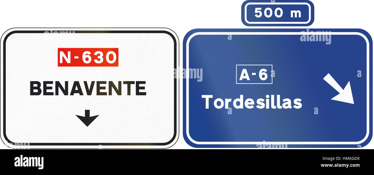 Road sign used in Spain - Direction sign Stock Photo - Alamy