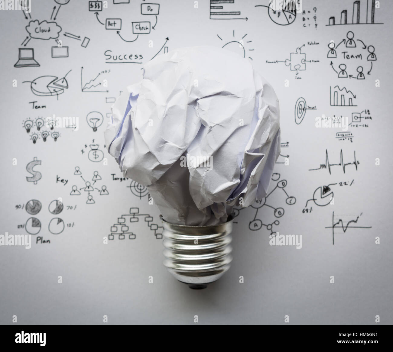 Crumpled paper Light bulb with drawing graph Stock Photo - Alamy