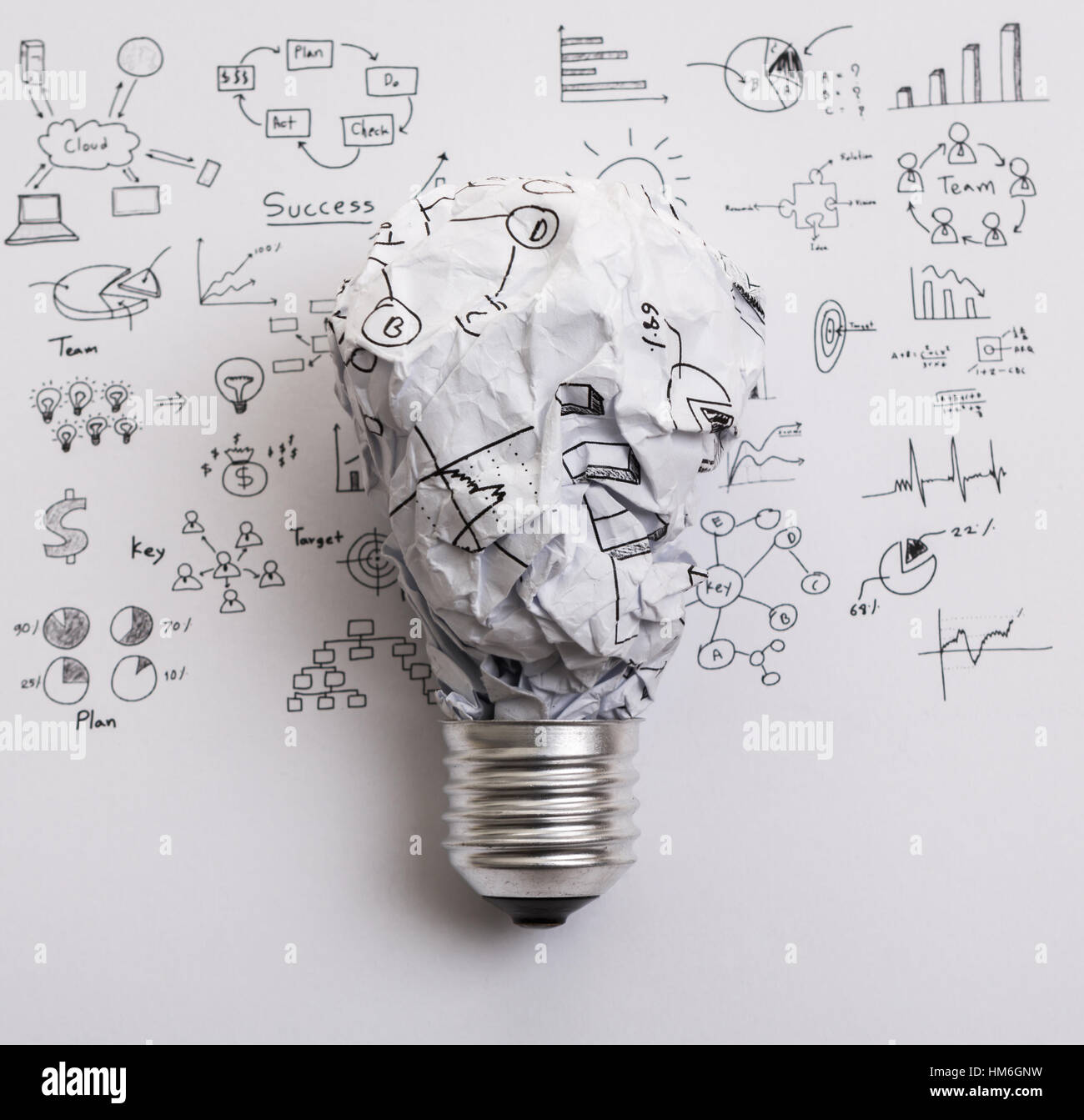 Crumpled paper Light bulb with drawing graph Stock Photo - Alamy