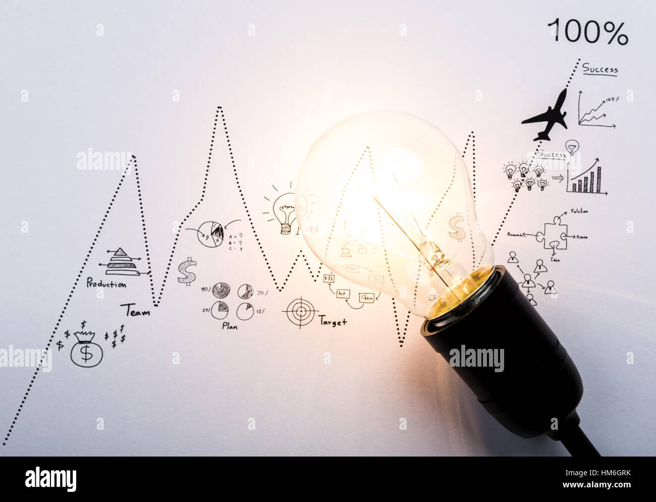 Light bulb with drawing graph Stock Photo - Alamy