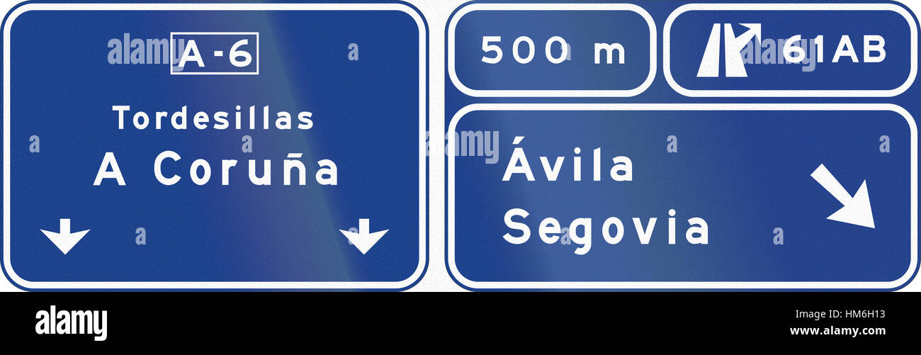 Road sign used in Spain - Direction sign Stock Photo - Alamy