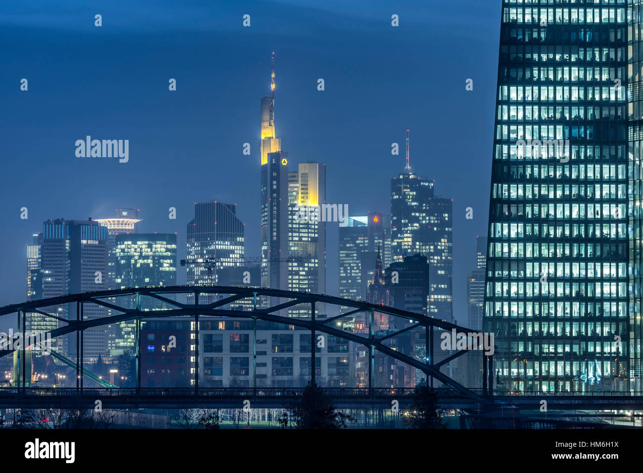 Frankfurt am Main, Hessia, Germany, Europe, skyline of Frankfurt with ...