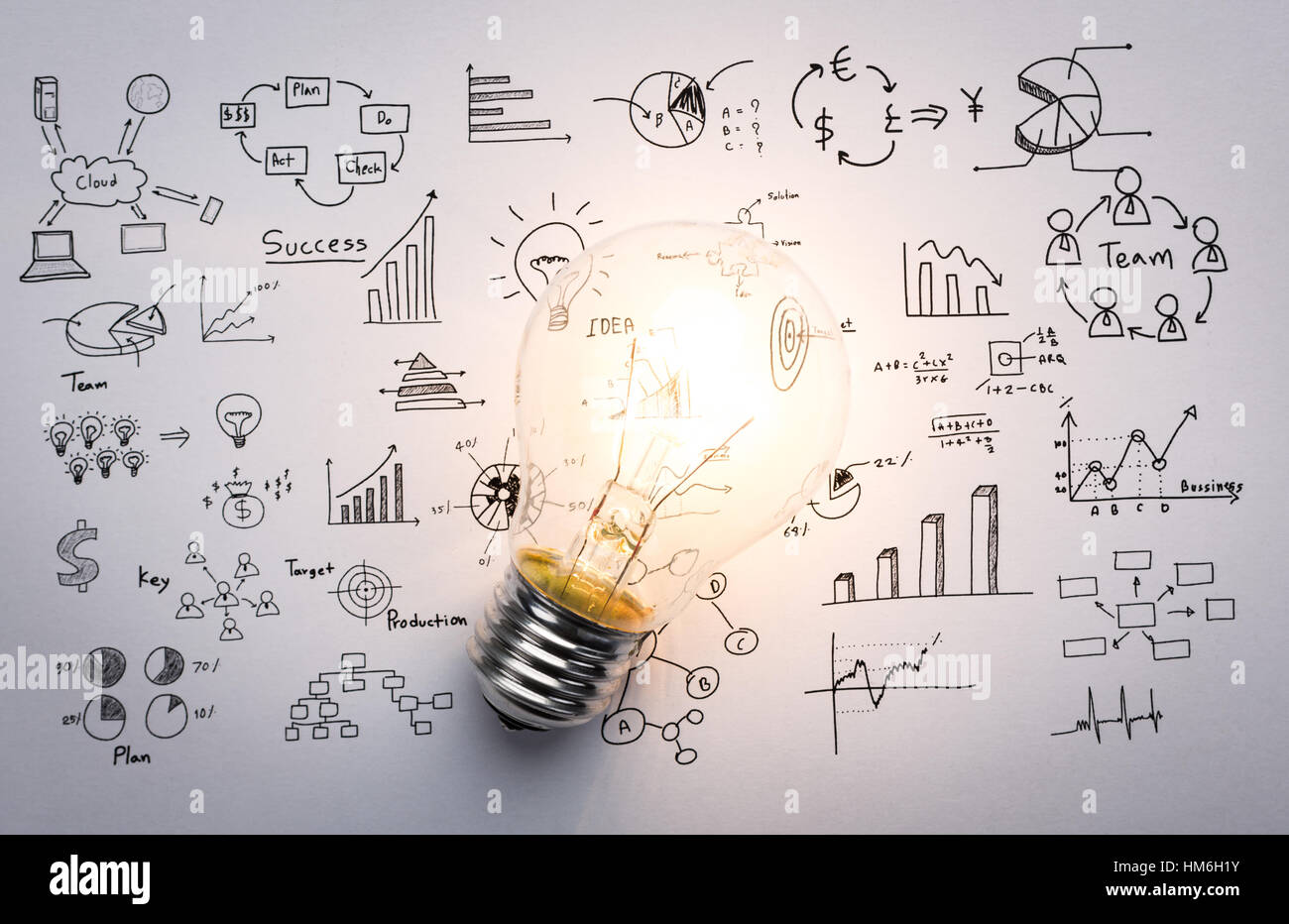 Light bulb with drawing graph Stock Photo - Alamy