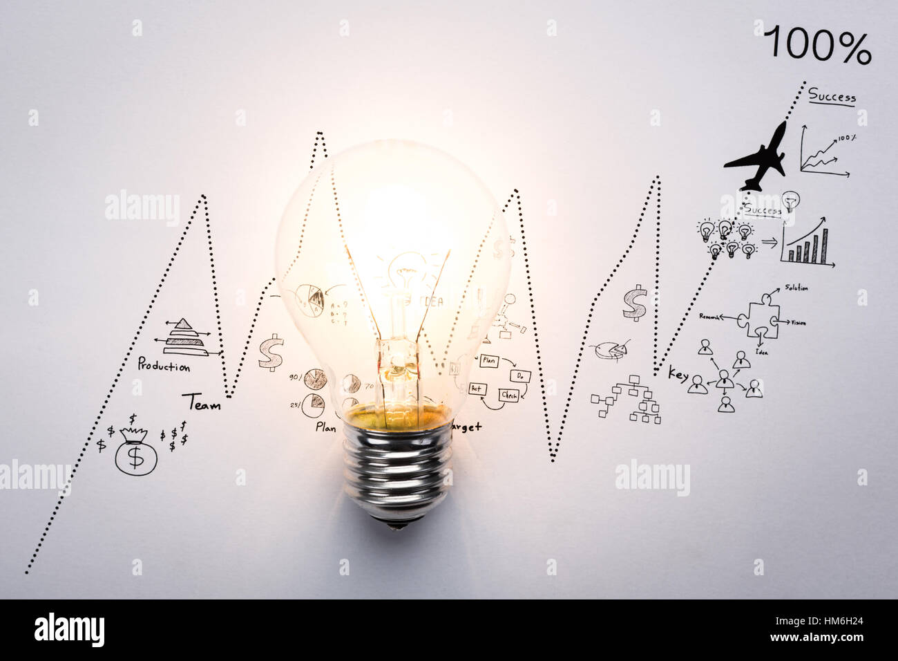 Light bulb with drawing graph Stock Photo - Alamy