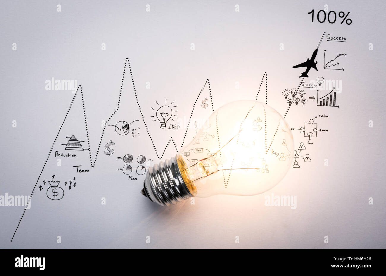 Light bulb with drawing graph Stock Photo - Alamy