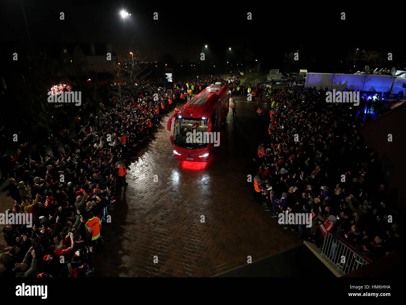 The Liverpool team bus arriving before the Premier League match at the ...