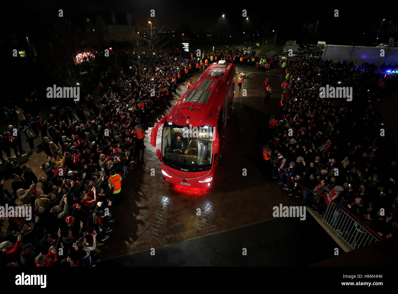 The Liverpool team bus arriving before the Premier League match at the ...