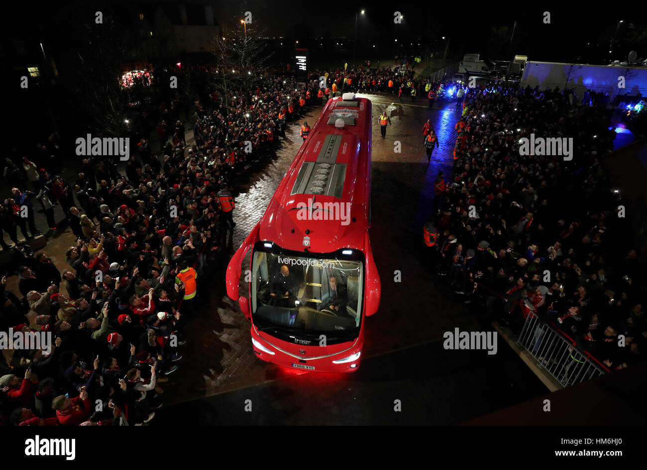 The Liverpool team bus arriving before the Premier League match at the ...