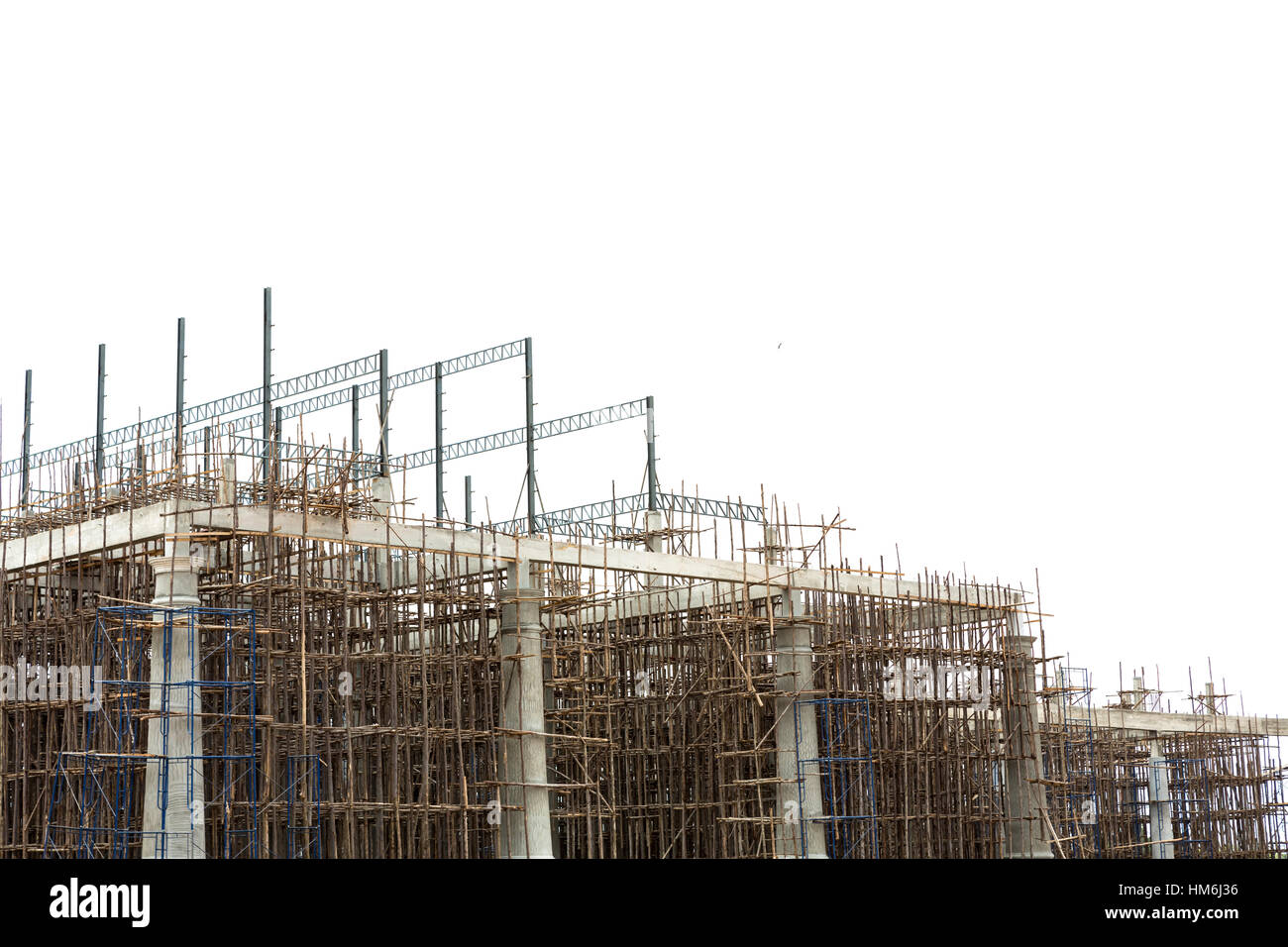 Unfinished building construction site isolated on white background ...