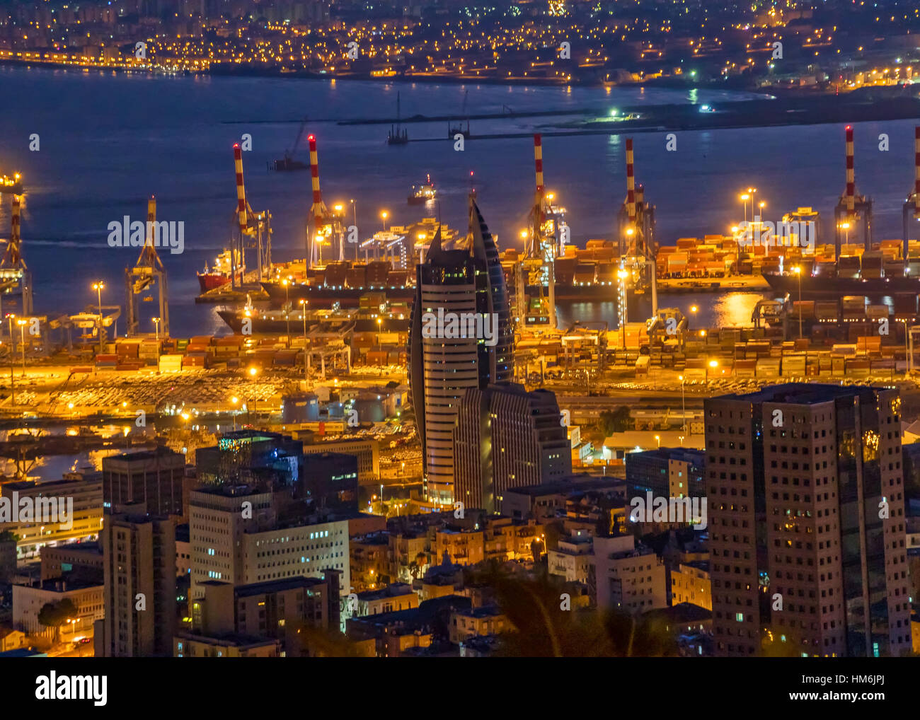 Haifa port at night Stock Photo - Alamy