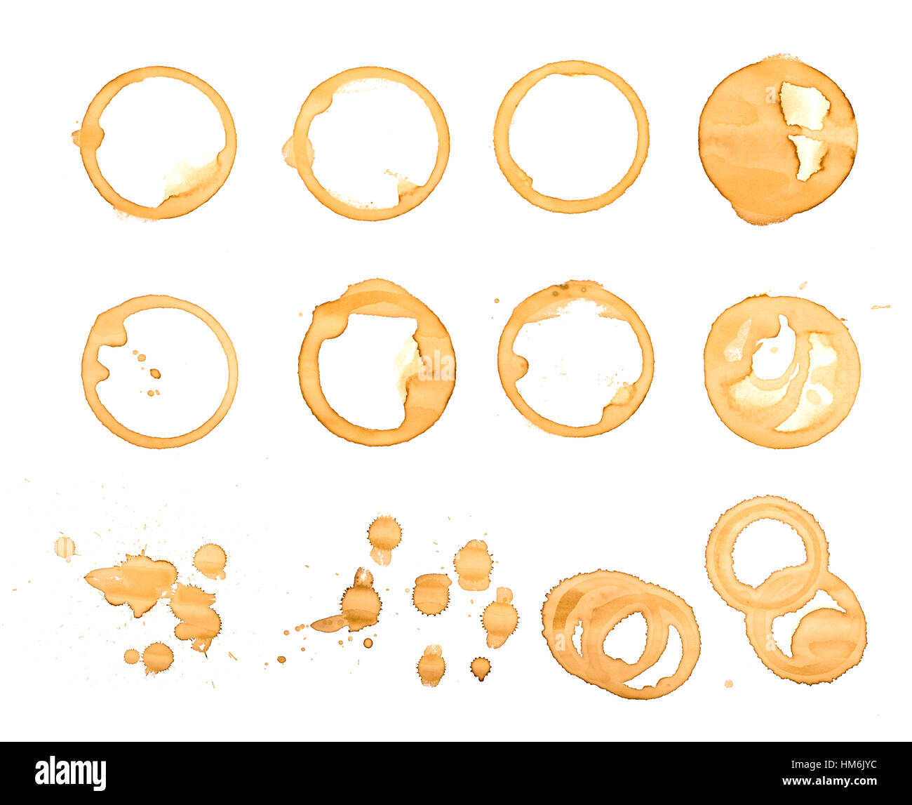 Collection of various coffee stains isolated on white background Stock ...