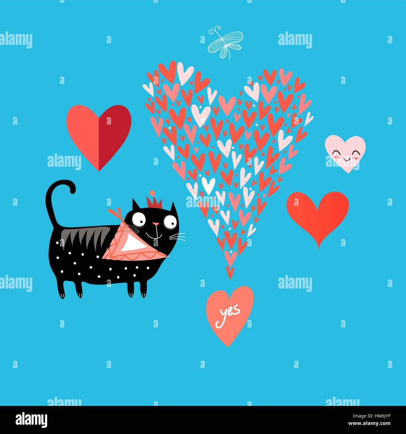 Vector bright love the cat with different hearts Stock Vector Image ...