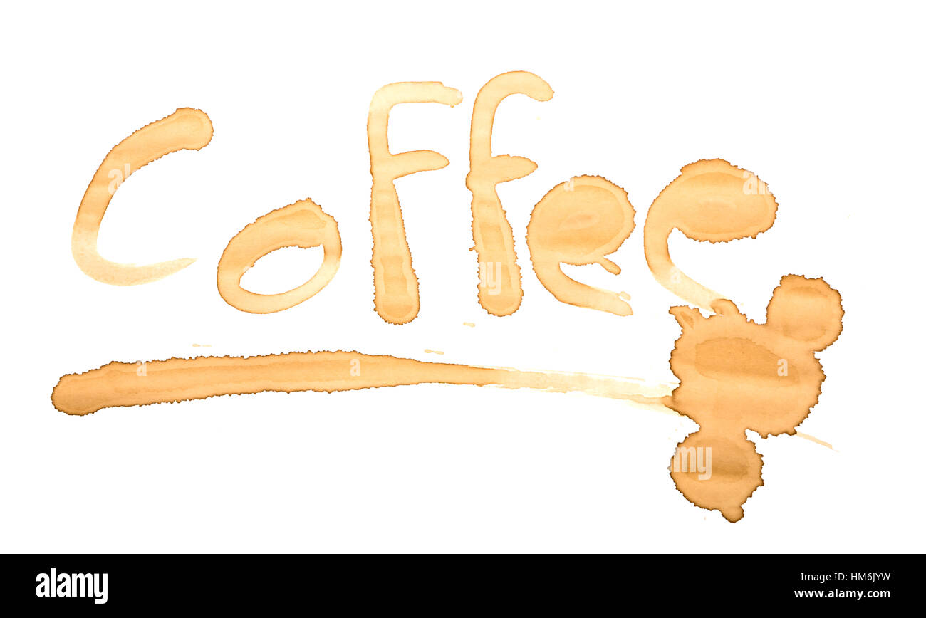 coffee stains word " Coffee " isolated on white background Stock Photo ...