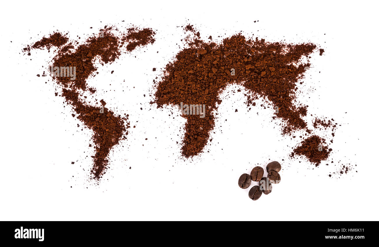 World map made of coffee on white background Stock Photo - Alamy